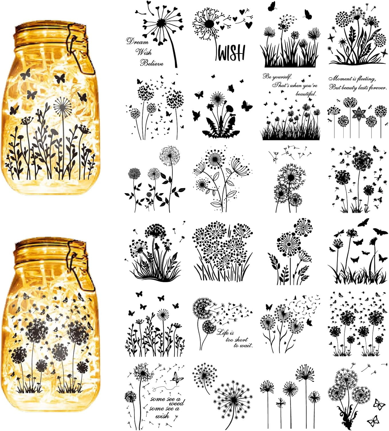 24Pcs Dandelion Silhouettes Mason Jar Decor Butterfly Laser Cut ...