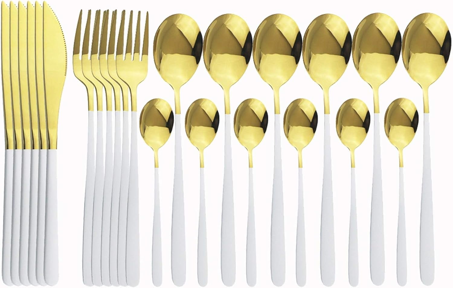 24Pcs Dinnerware Green Gold Portable Camping Cutlery 18/10 Stainless ...