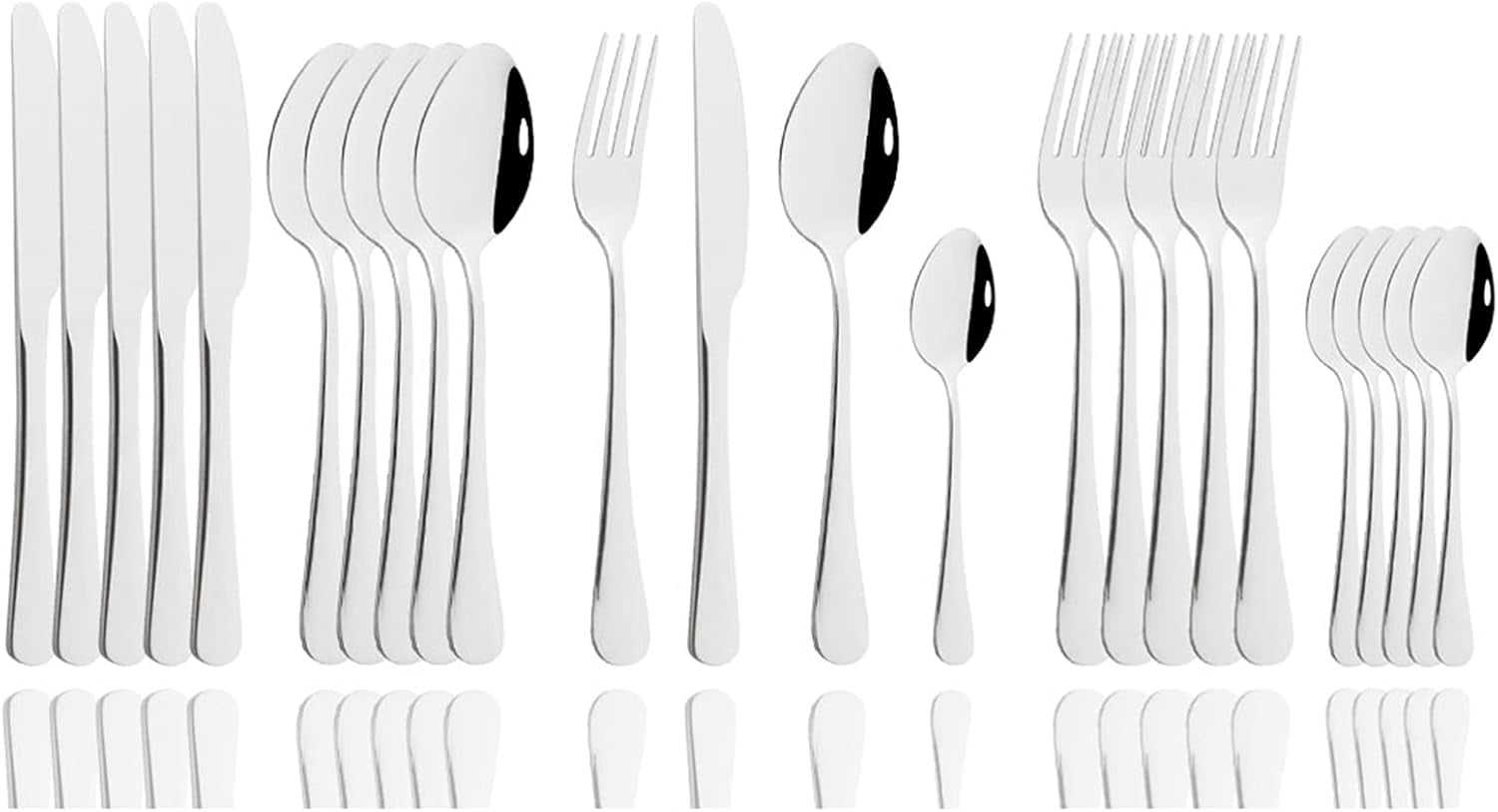 24Pcs Dinnerware Set Stainless Steel Cutlery Set Kitchen Mirror White ...