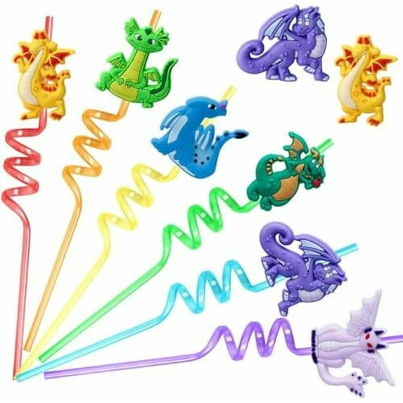 24Pcs Dragon Party Favors Straws with 2 Cleaning Brushes Reusable 6 ...