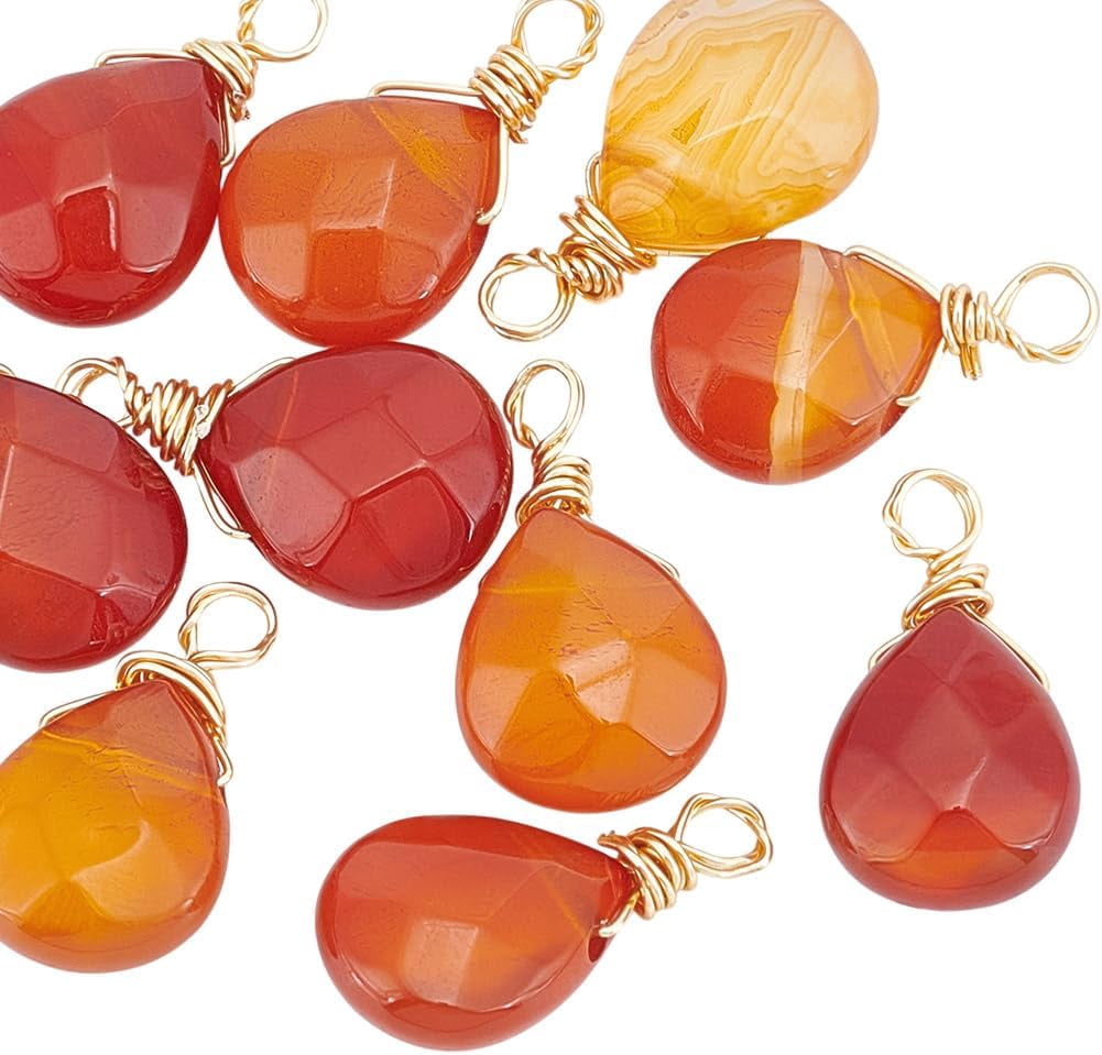 24Pcs Dyed Natural Red Agate & Natural Red Aventurine & Natural Topaz ...