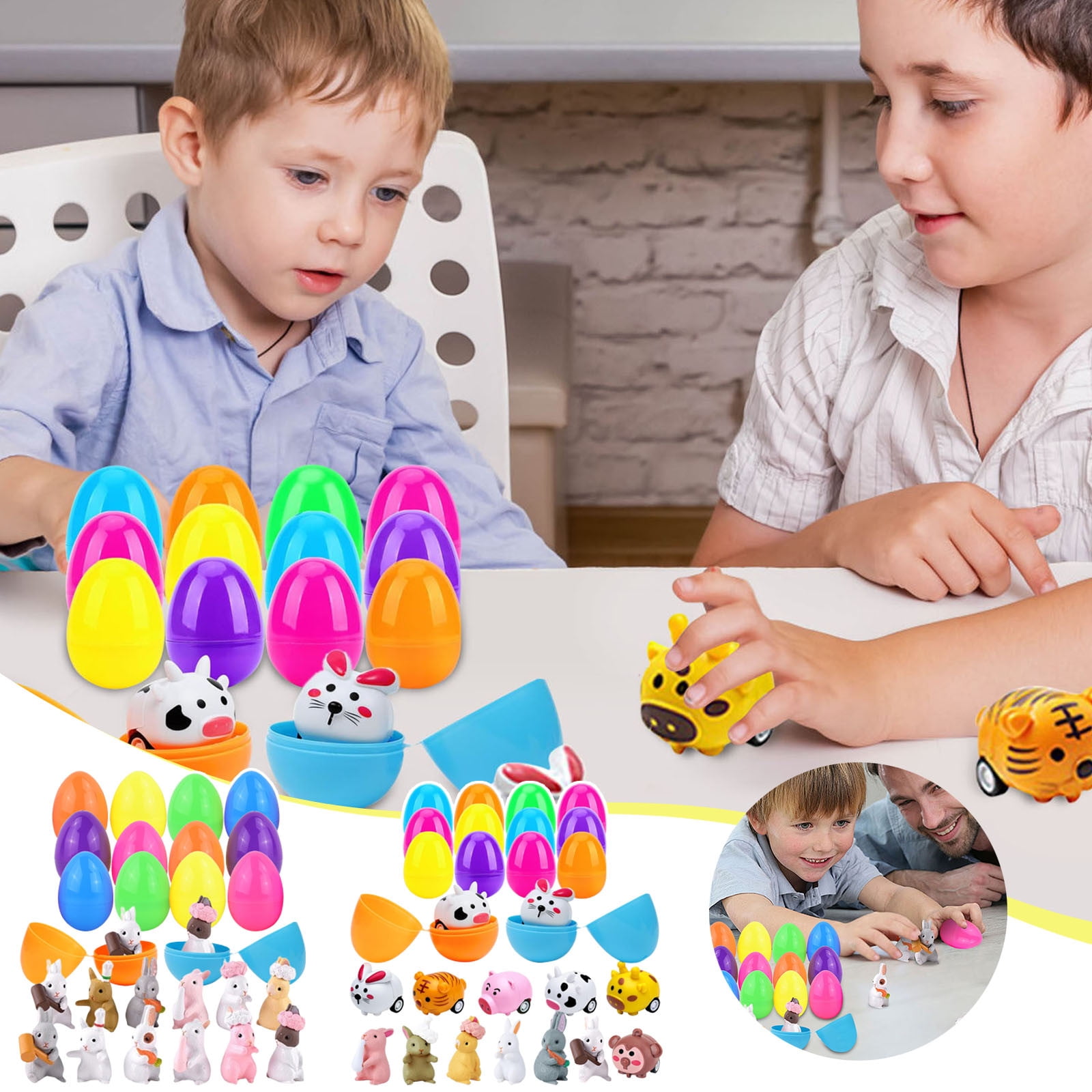 24Pcs Easter Eggs Opening Eggshell Toy with 18Pcs Rabbit Ornament and ...