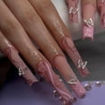 24pcs Extra Long White French False Nails With Rhinestone Detachable