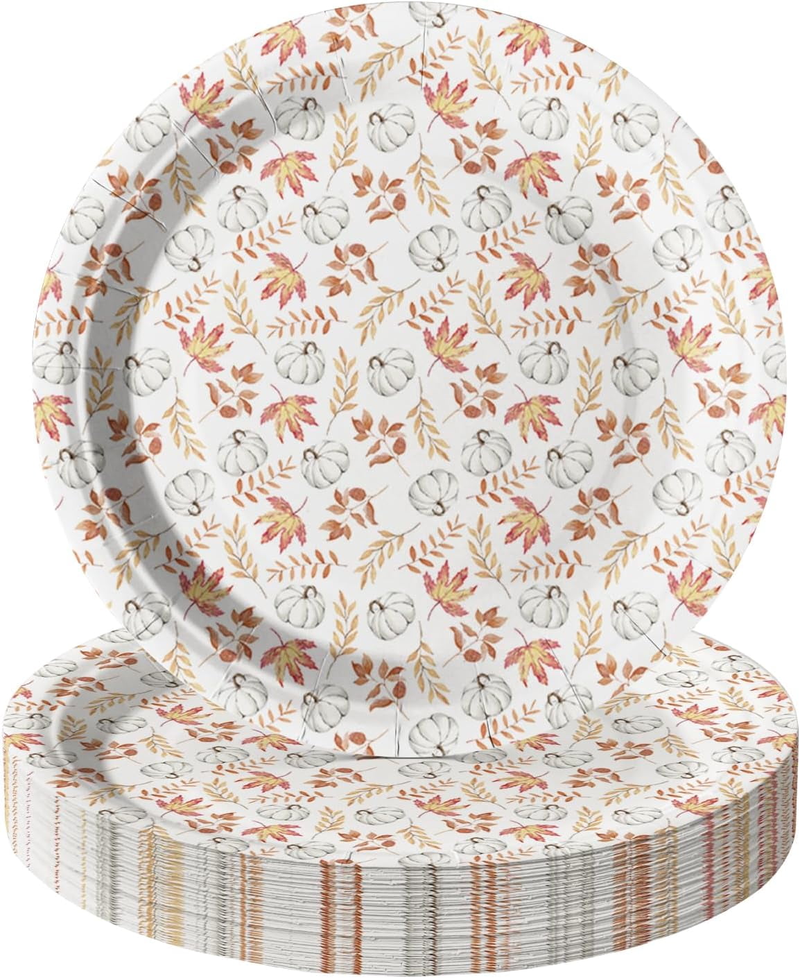 24Pcs Fall Paper Plates, Thanksgiving Autumn Harvest White Pumpkin ...