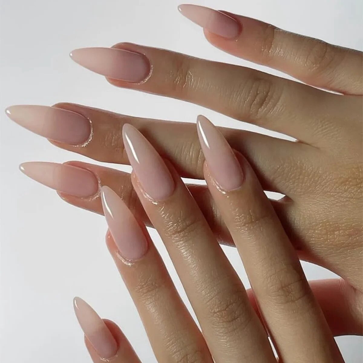 24Pcs False Nails With Glue Almond Pink Butterfly Design Detachable ...