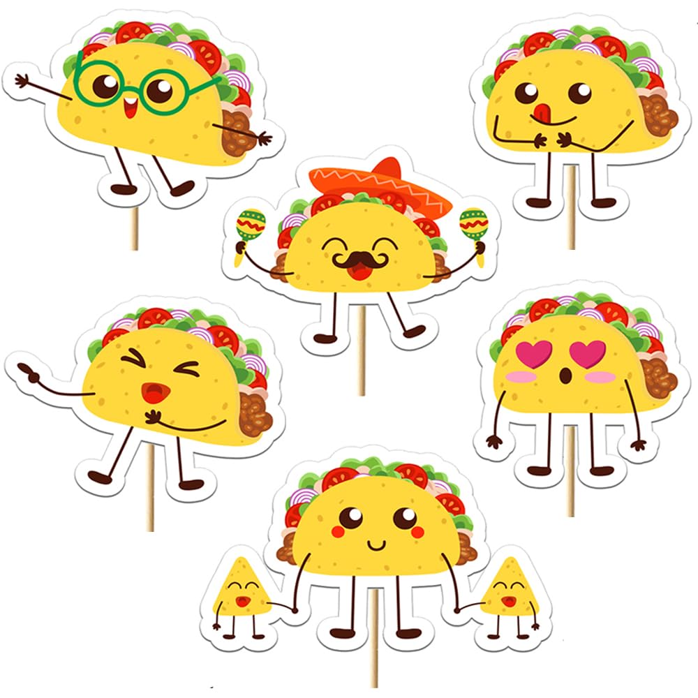24Pcs Fiesta TacoTRDN Cupcake Toppers Taco Birthday Cake Decorations ...