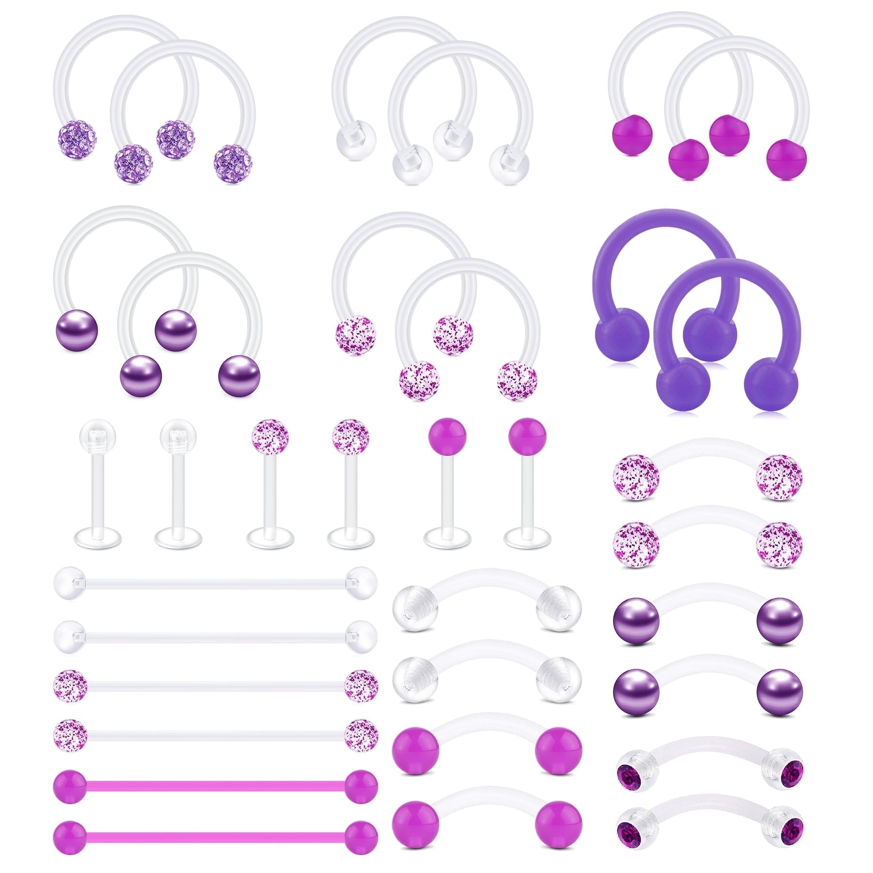 24Pcs Flexible Acrylic Helix Hoop Bioflex Nose Lip Stud Eyebrow Tragus ...
