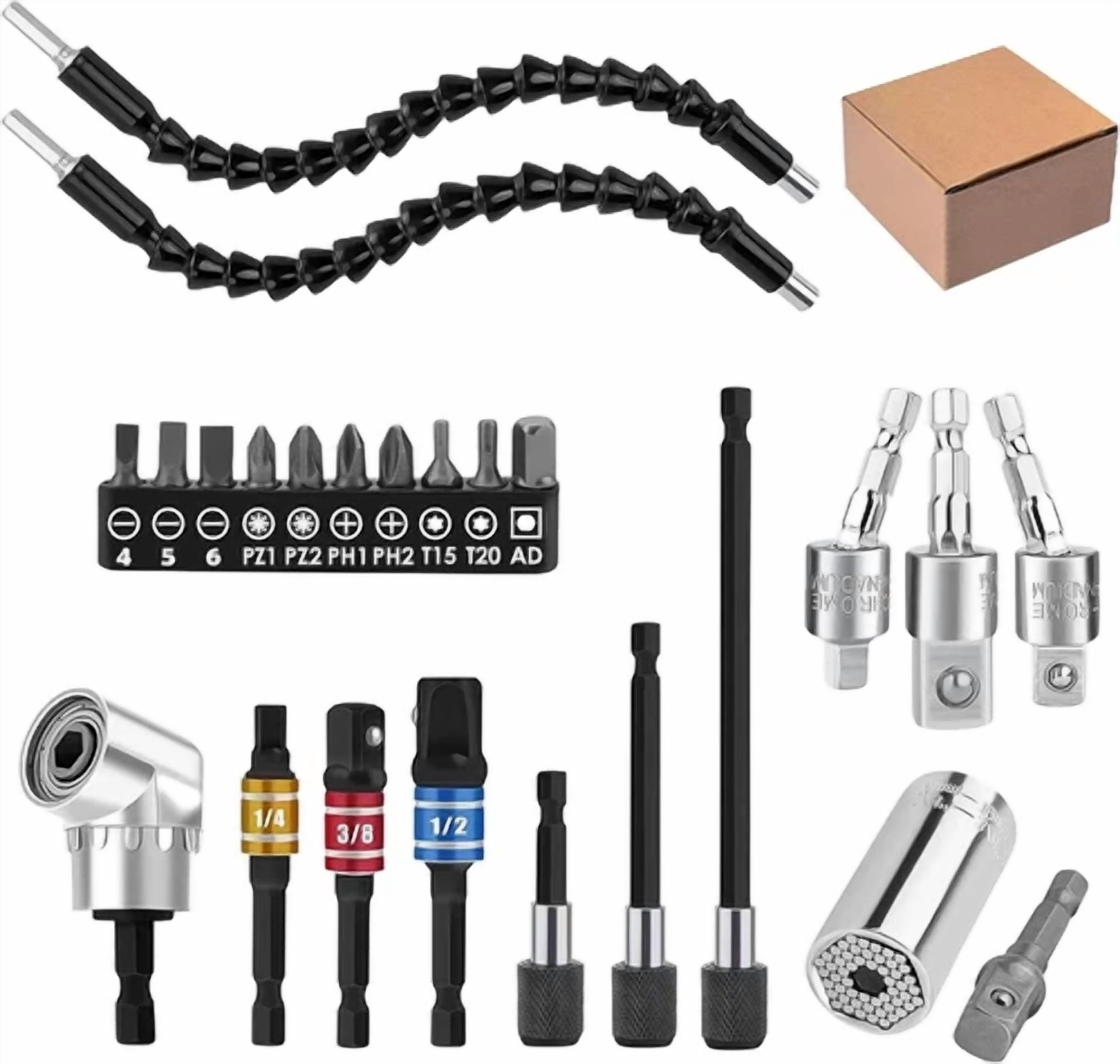 24Pcs Flexible Drill Bit Extension Set, 105¬∞Right Angle Drill ...