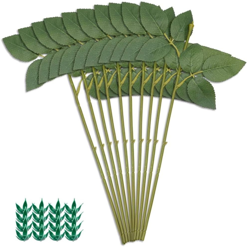 24Pcs Floral Wire Stem with Leaves and 24Pcs Artificial Flower Calyxes ...