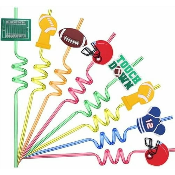 24Pcs Football Theme Reusable Drinking Straws, Soccer Straws, Football ...