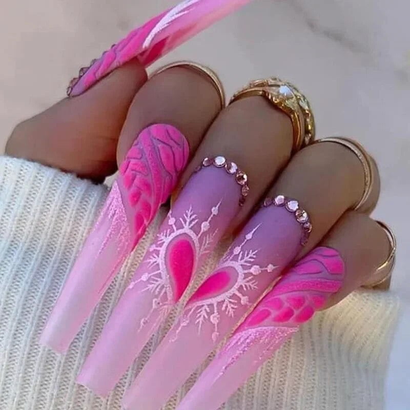 24pcs Full Cover False Nails With Glue Long Square Coffin Fake Nails
