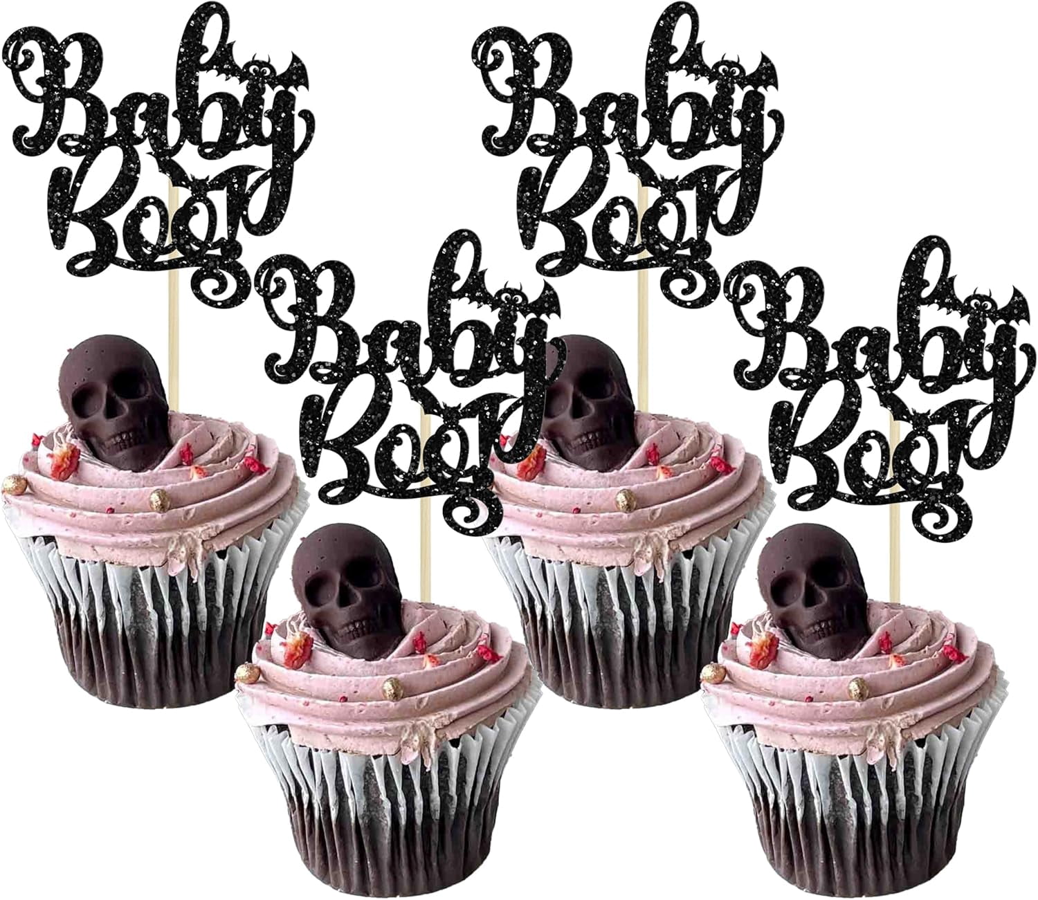 24Pcs Ghost Baby Boo Cupcake Toppers Glitter Little Boo Halloween ...
