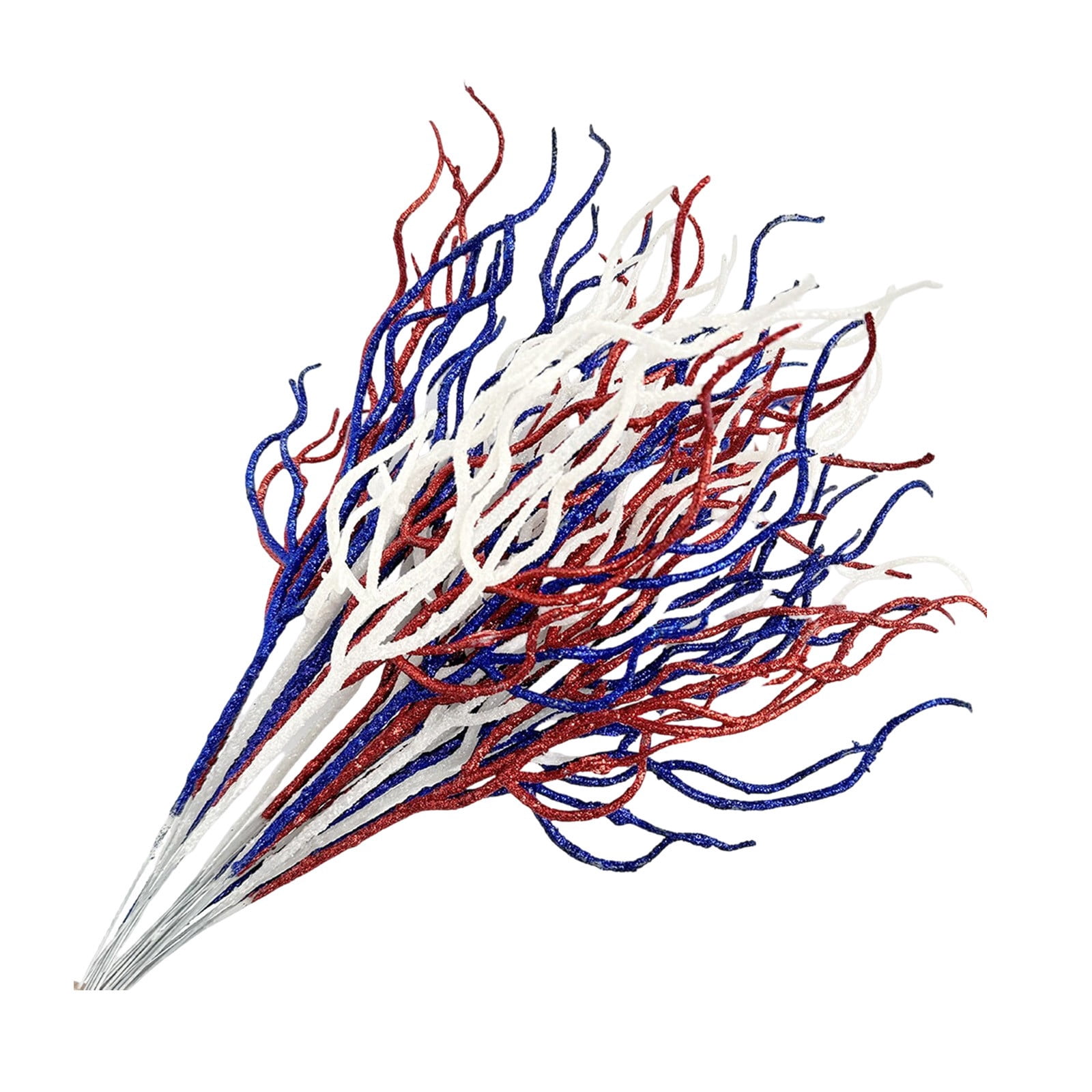 24Pcs Glitter Patriotic Decor Branches, Red White Blue Sequin Bouquet ...