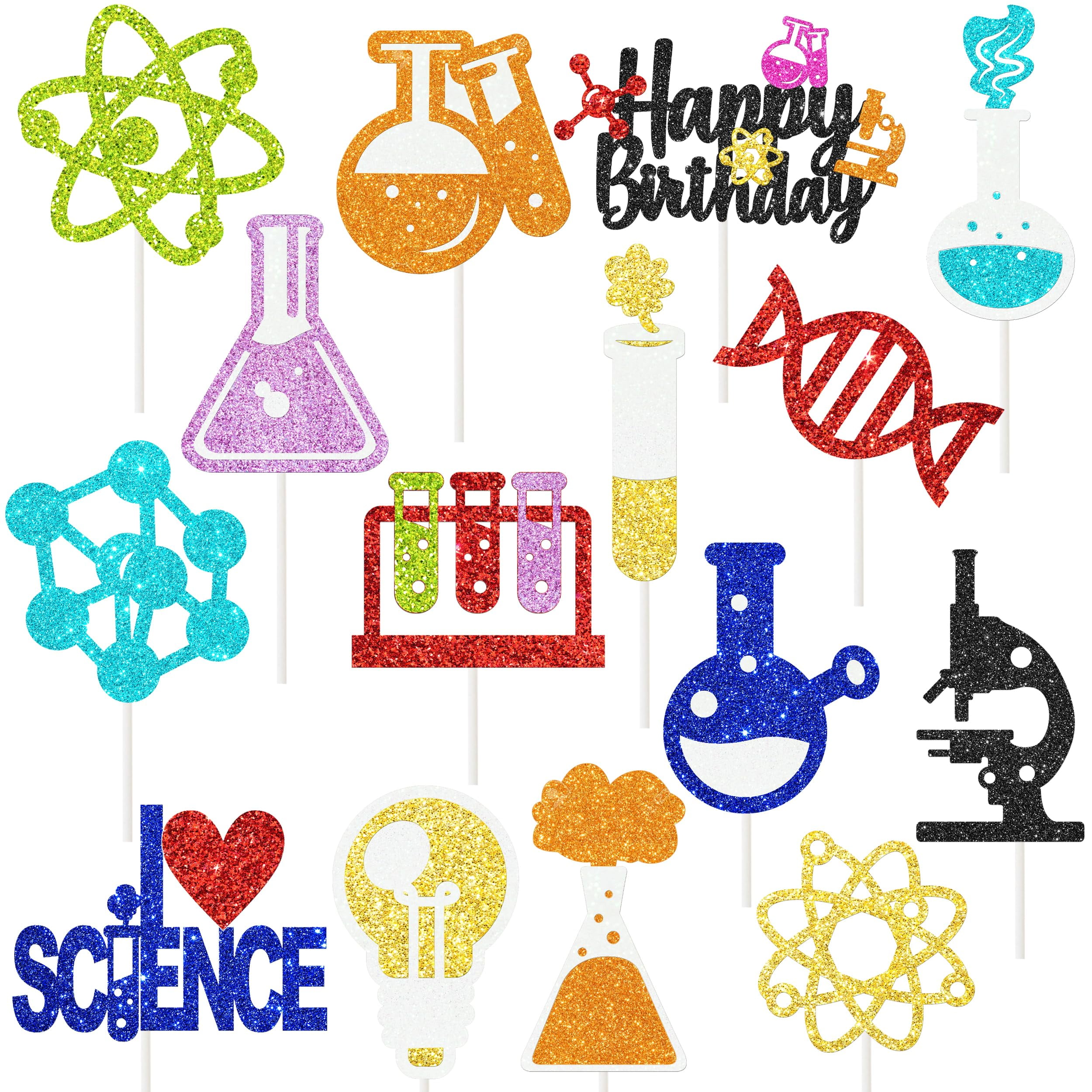 24Pcs Glitter Science Cupcake Toppers for ITL1 Science Birthday Party ...