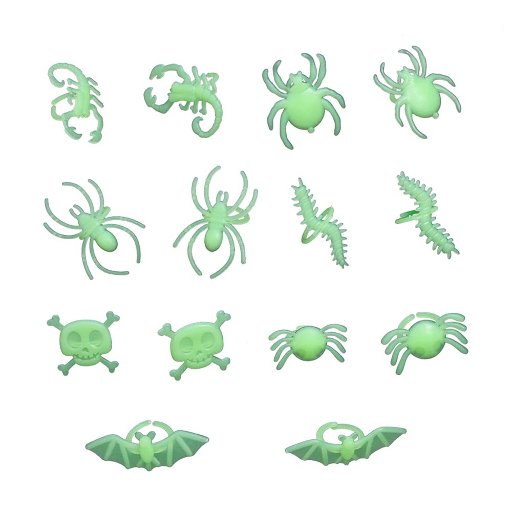 24Pcs Glow in The Dark Finger Rings Fluorescent Insect Bugs Toys Glow ...
