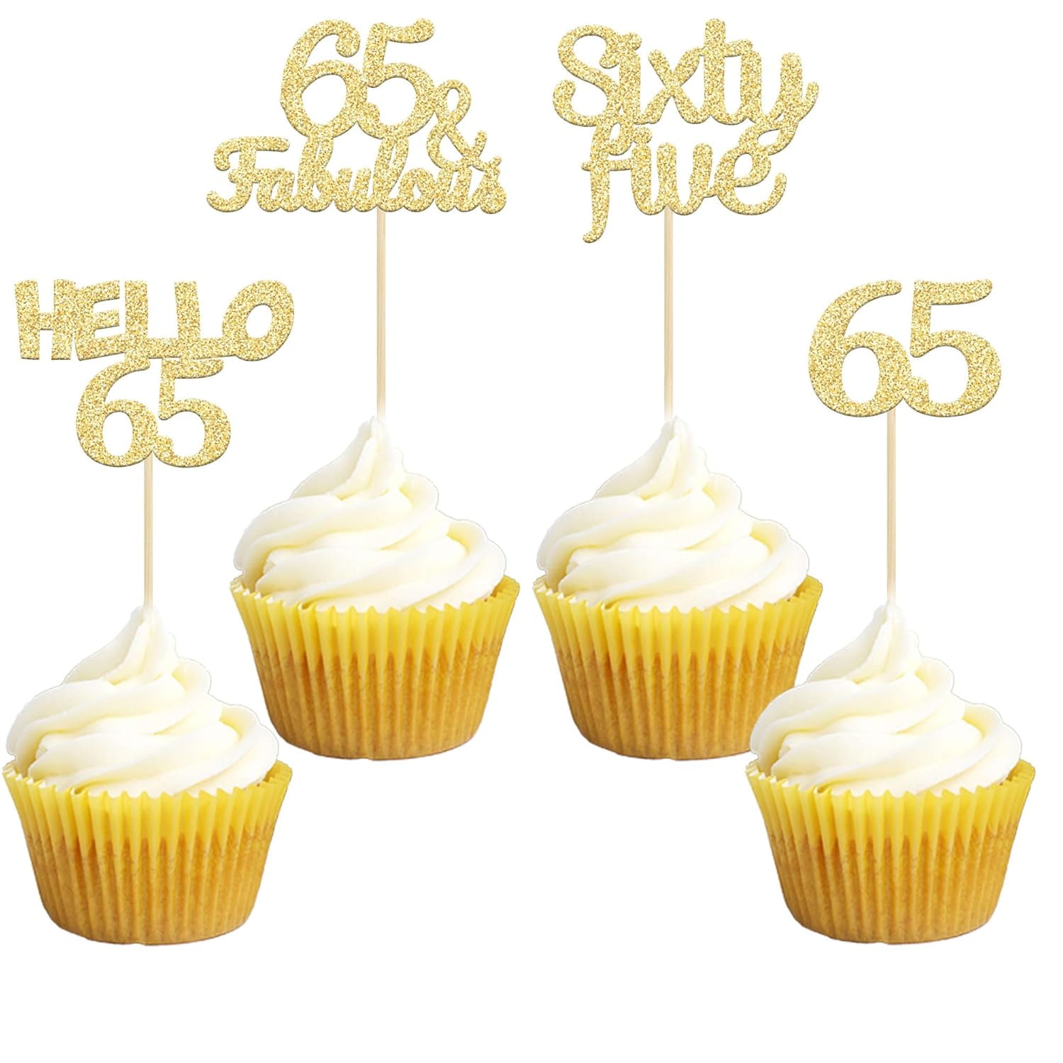 24Pcs Gold Glitter 65th Birthday Cupcake Toppers Hello 65 Sixty Five ...