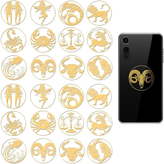 24Pcs Golden Metal Stickers 1.6x1.6 Inch 12 Constellations Gold Sticker ...