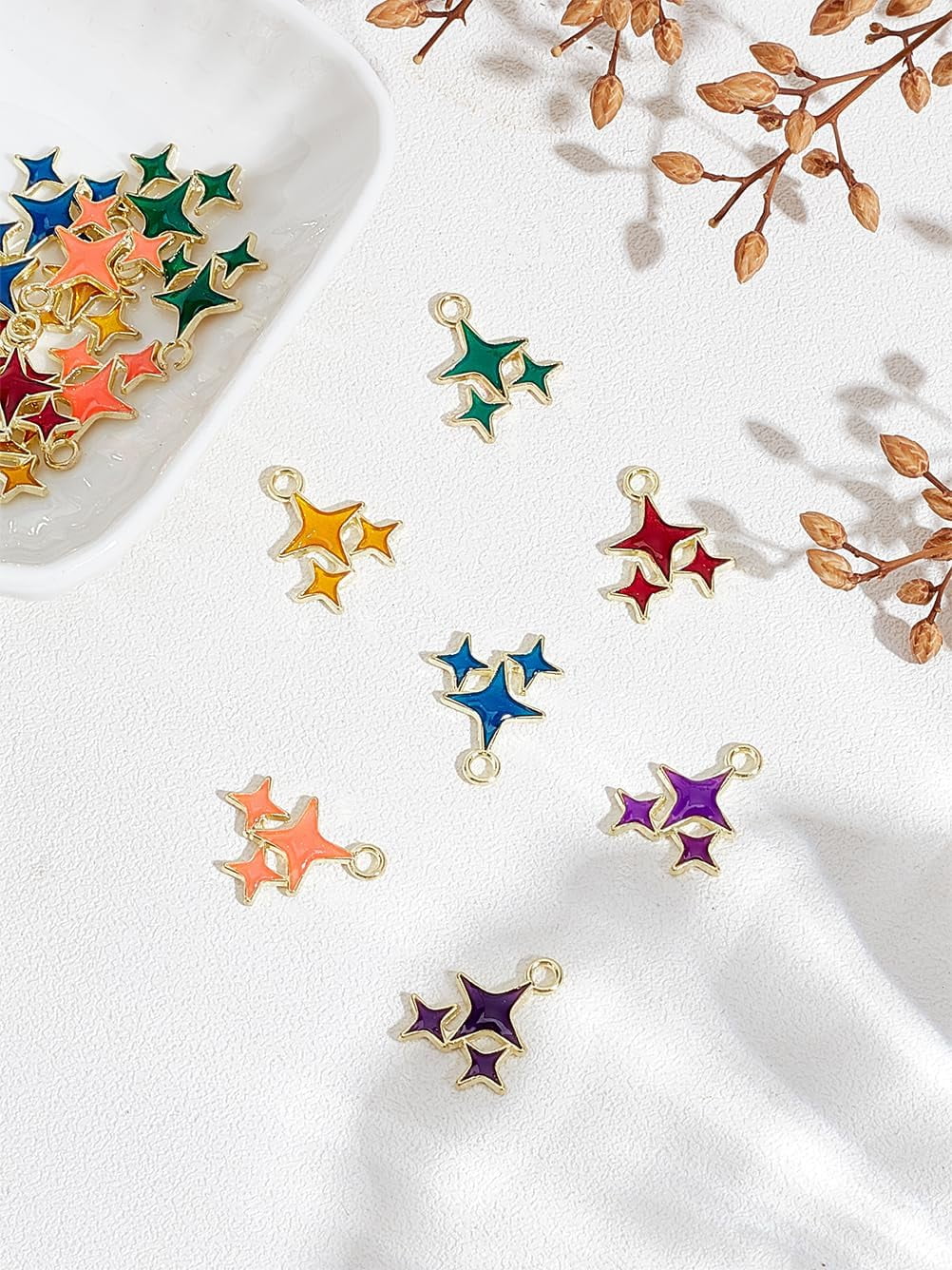 24Pcs Golden Star Alloy Pendants Dangle Enamel Charm Mixed Color Metal ...
