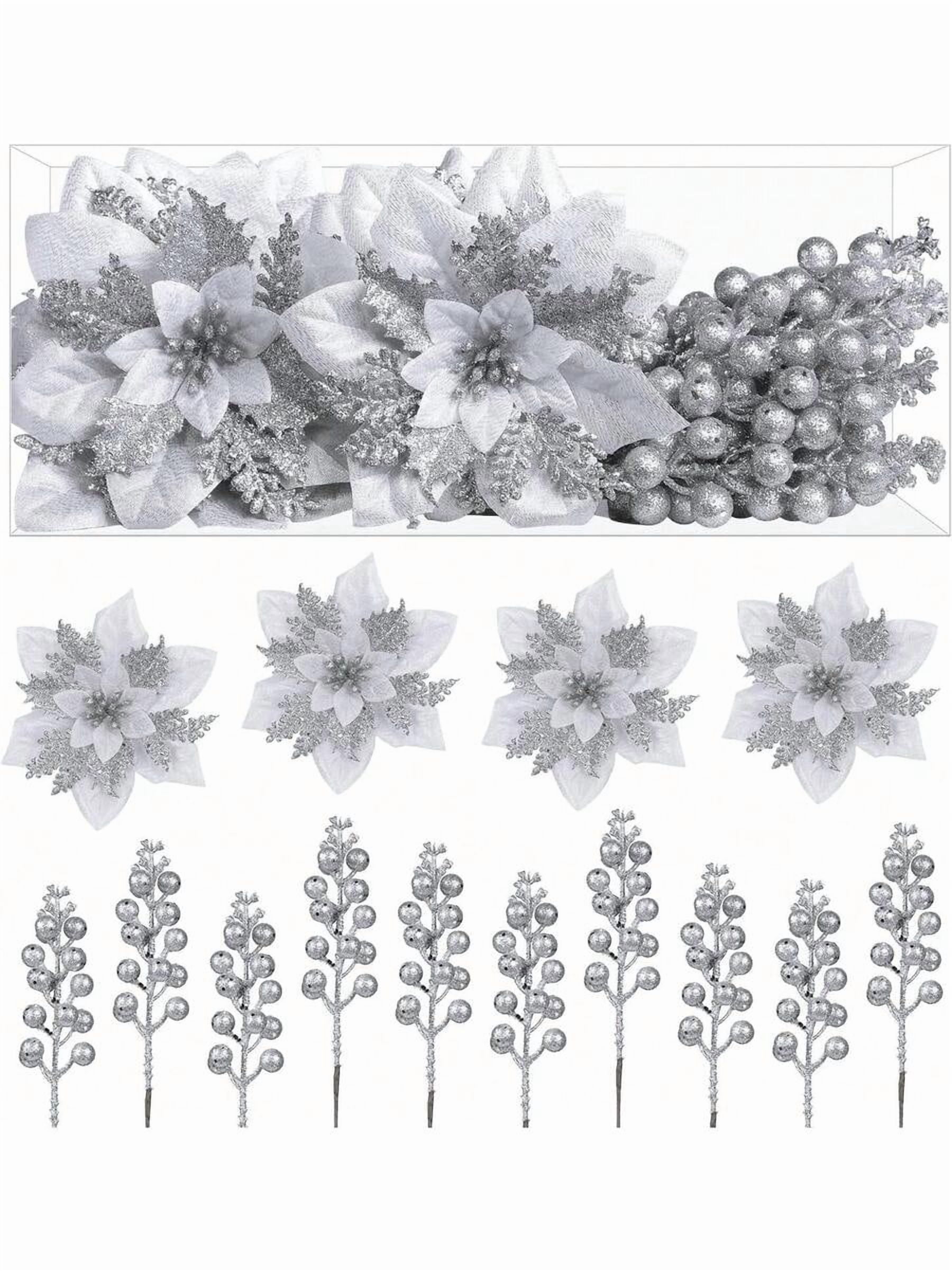 24Pcs Golden Tree Decorations Picks Boxed Set – 12Pcs Poinsettias ...