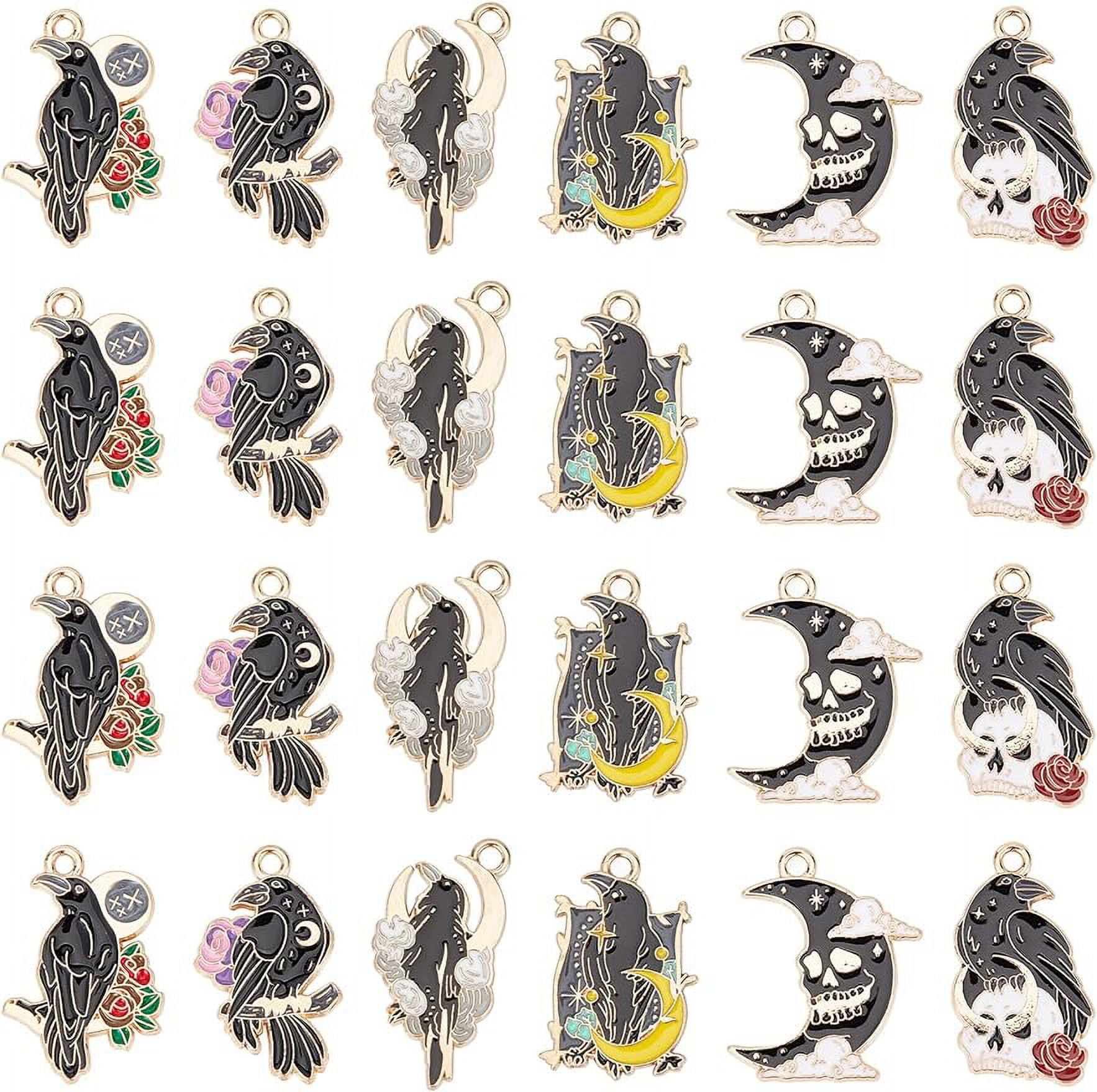 24Pcs Gothic Charms Bulk Crow Charms Enamel Raven Black Bird Skull ...
