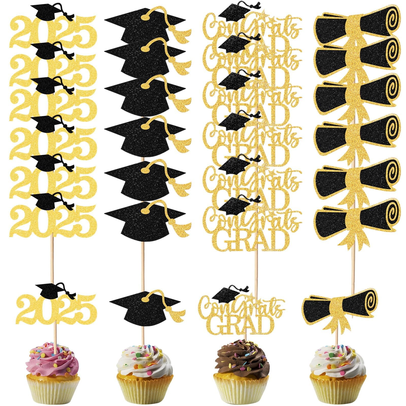 24Pcs Graduation Cupcake Toppers 2025, Graduation TVS1 Party ...