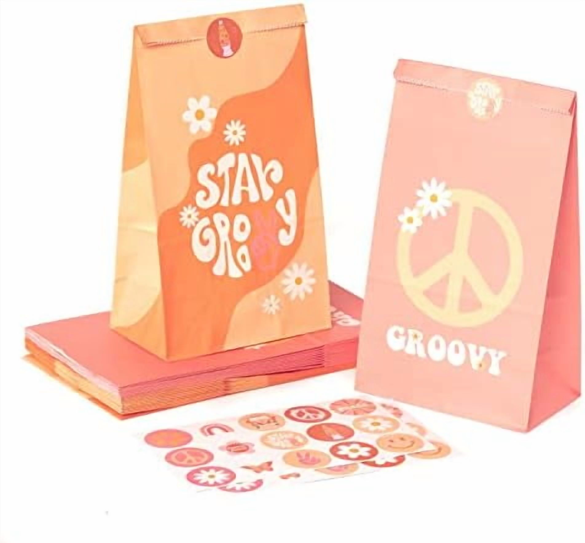 24Pcs Groovy Retro Hippie Boho Party Favors Bags with Stickers Star ...