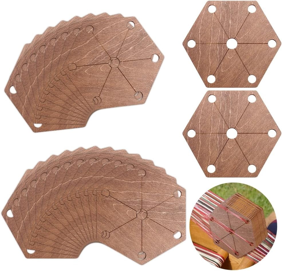 24Pcs Hexagon Weaving Cards 2.6x3 Inch Wood Loom Cards Handmade Weaving ...