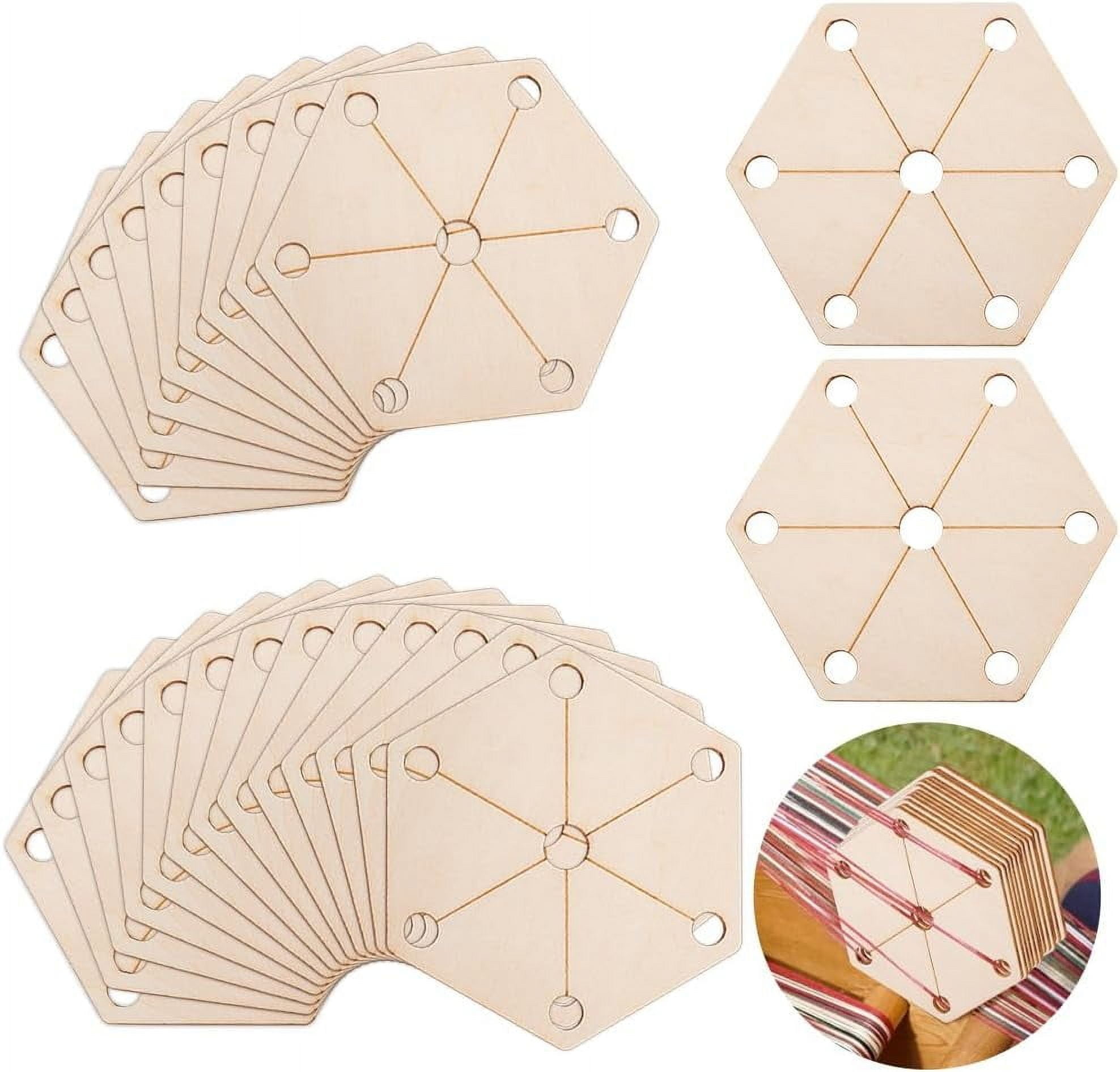 24Pcs Hexagon Weaving Cards 2.6x3 Inch Wood Loom Cards Handmade Weaving ...