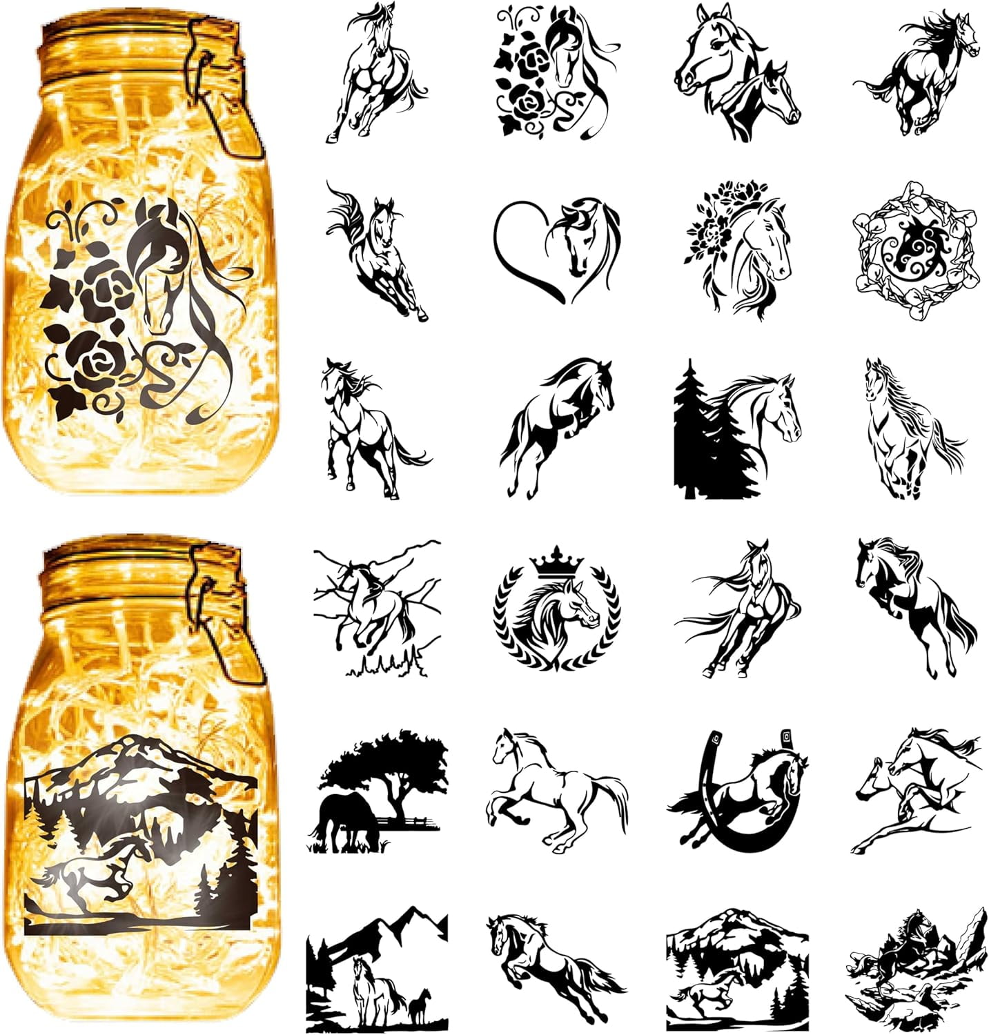 24Pcs Horse Silhouettes Mason Jar Decor Cut Cardboard Scrapbook Cutouts ...