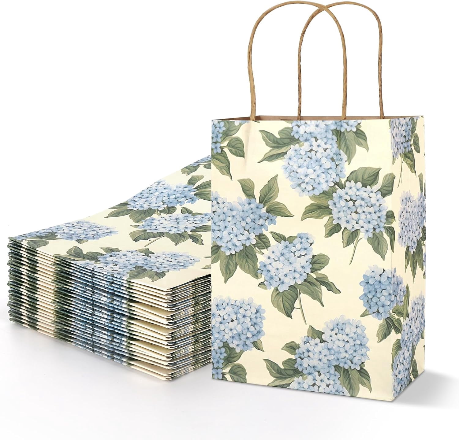 24Pcs Hydrangea Kraft Paper Bags Spring Summer Blue Floral Treat Gift ...