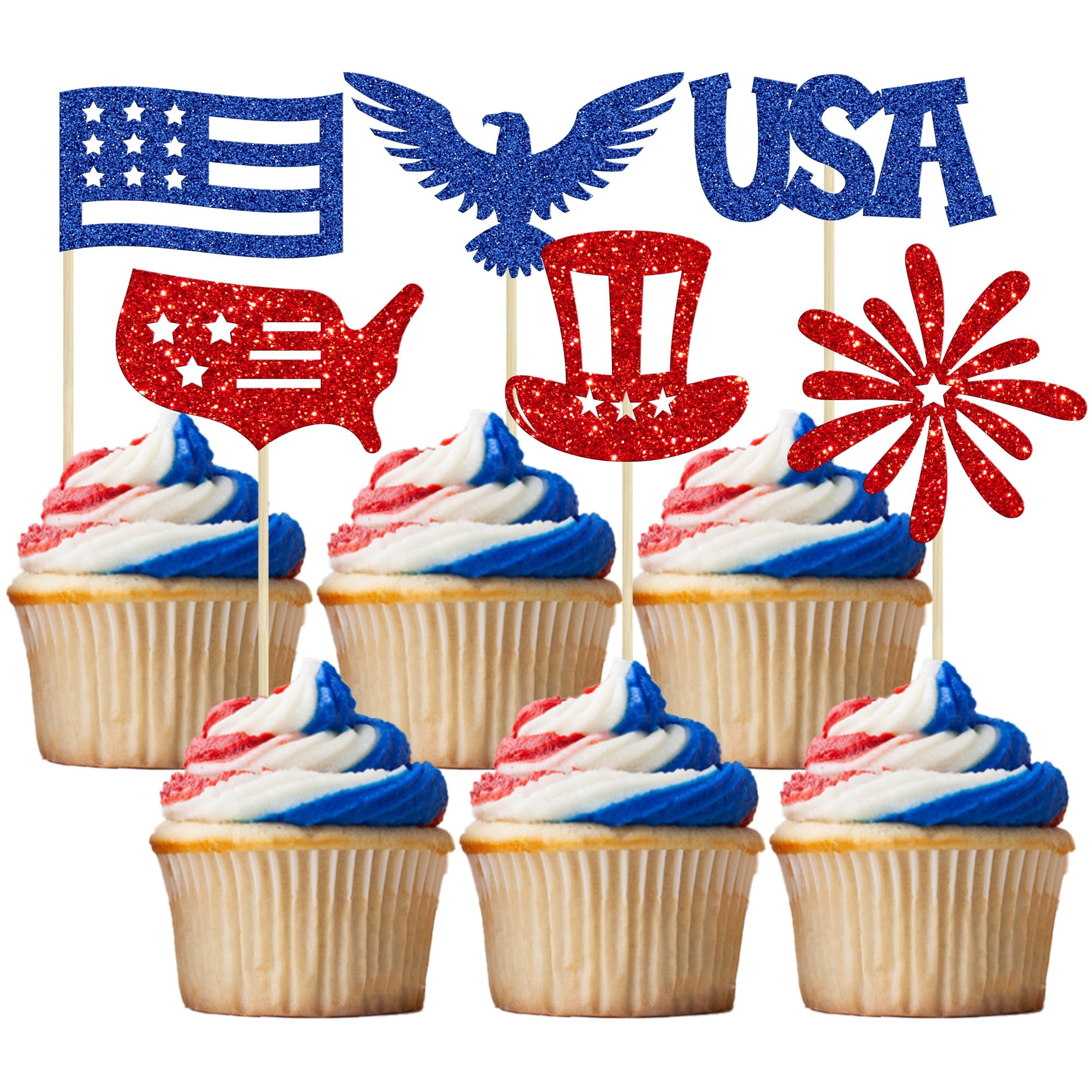 24Pcs Independence Day Cupcake Toppers with Flag Map Star USA Patriotic ...