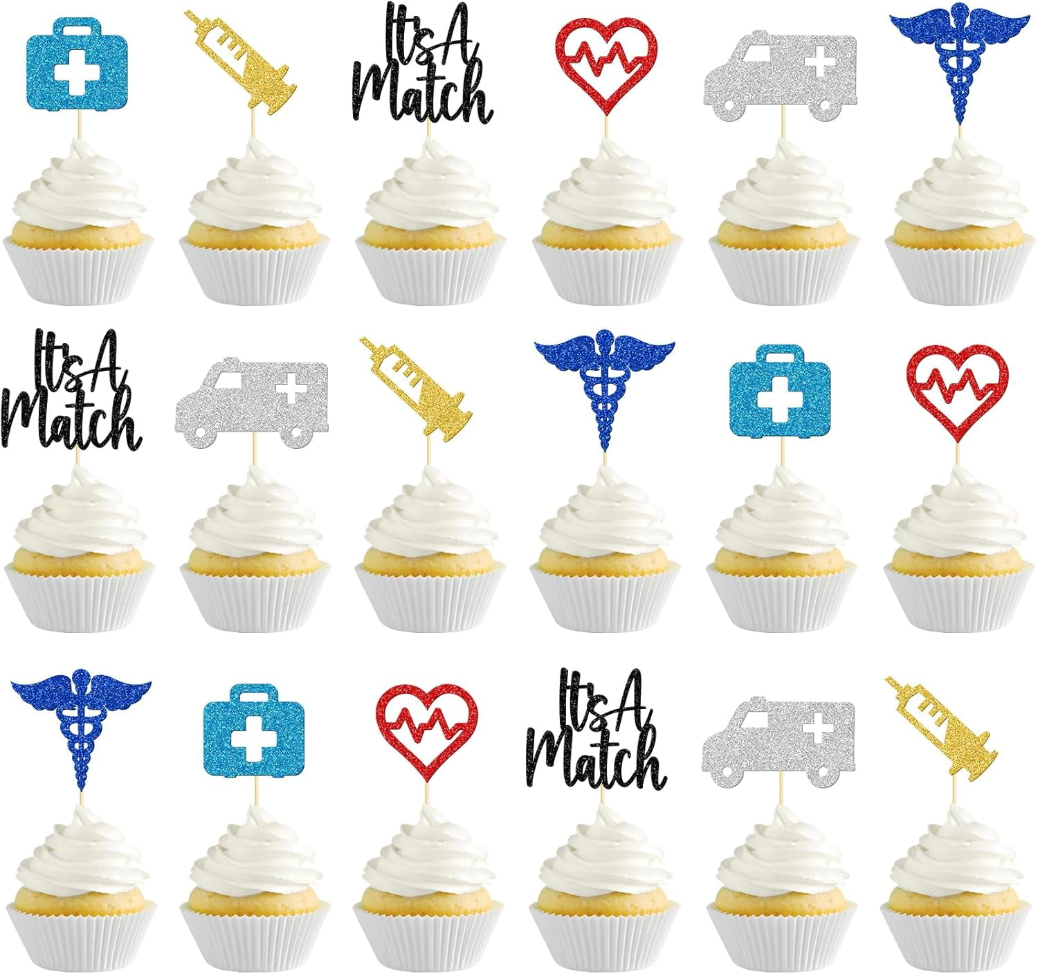 24Pcs It's A Match Cupcake Toppers for Doctor, Pre-assembled Med School ...