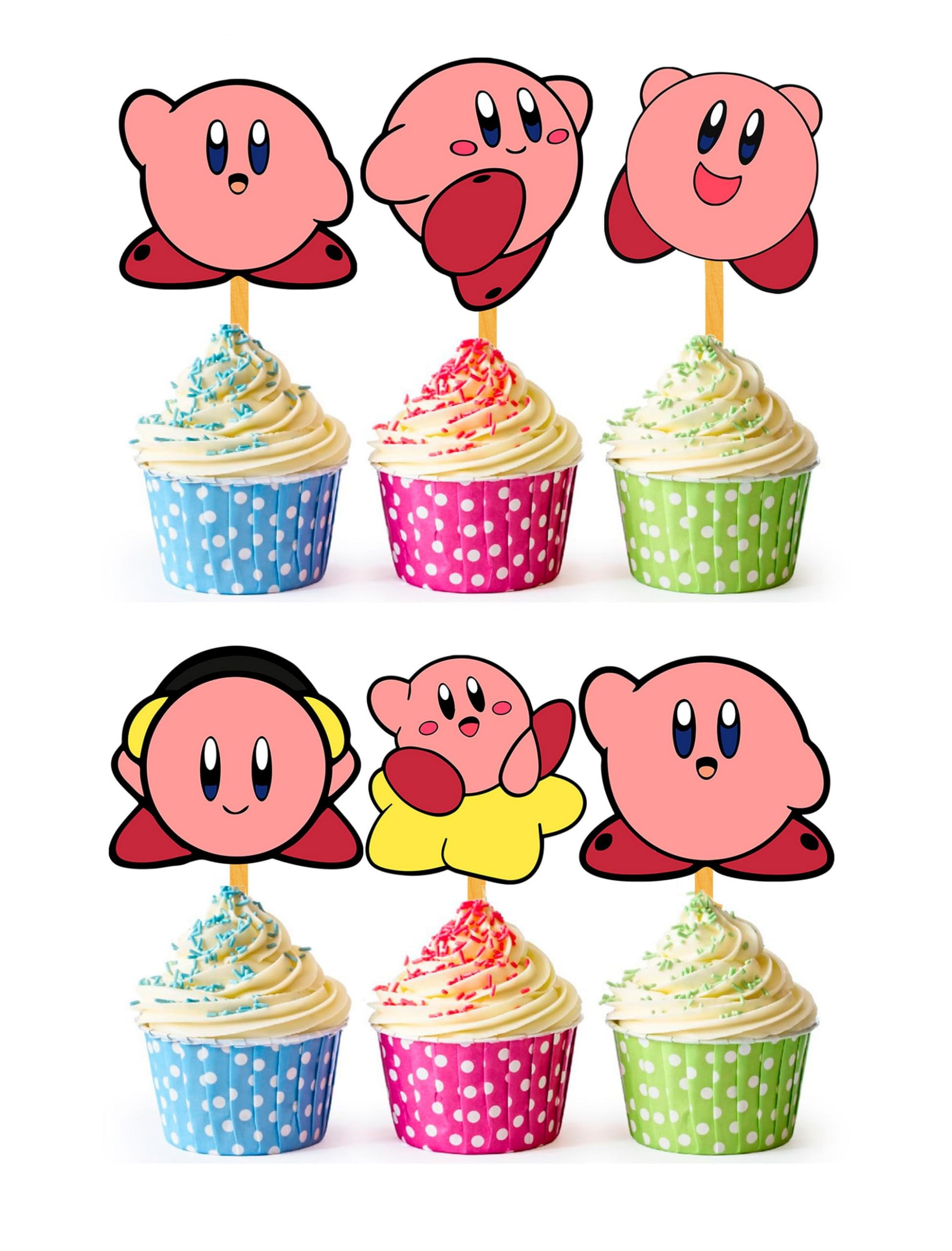 24Pcs Kirby Cupcake Toppers – Strong Picks Happy Birthday Décor ...