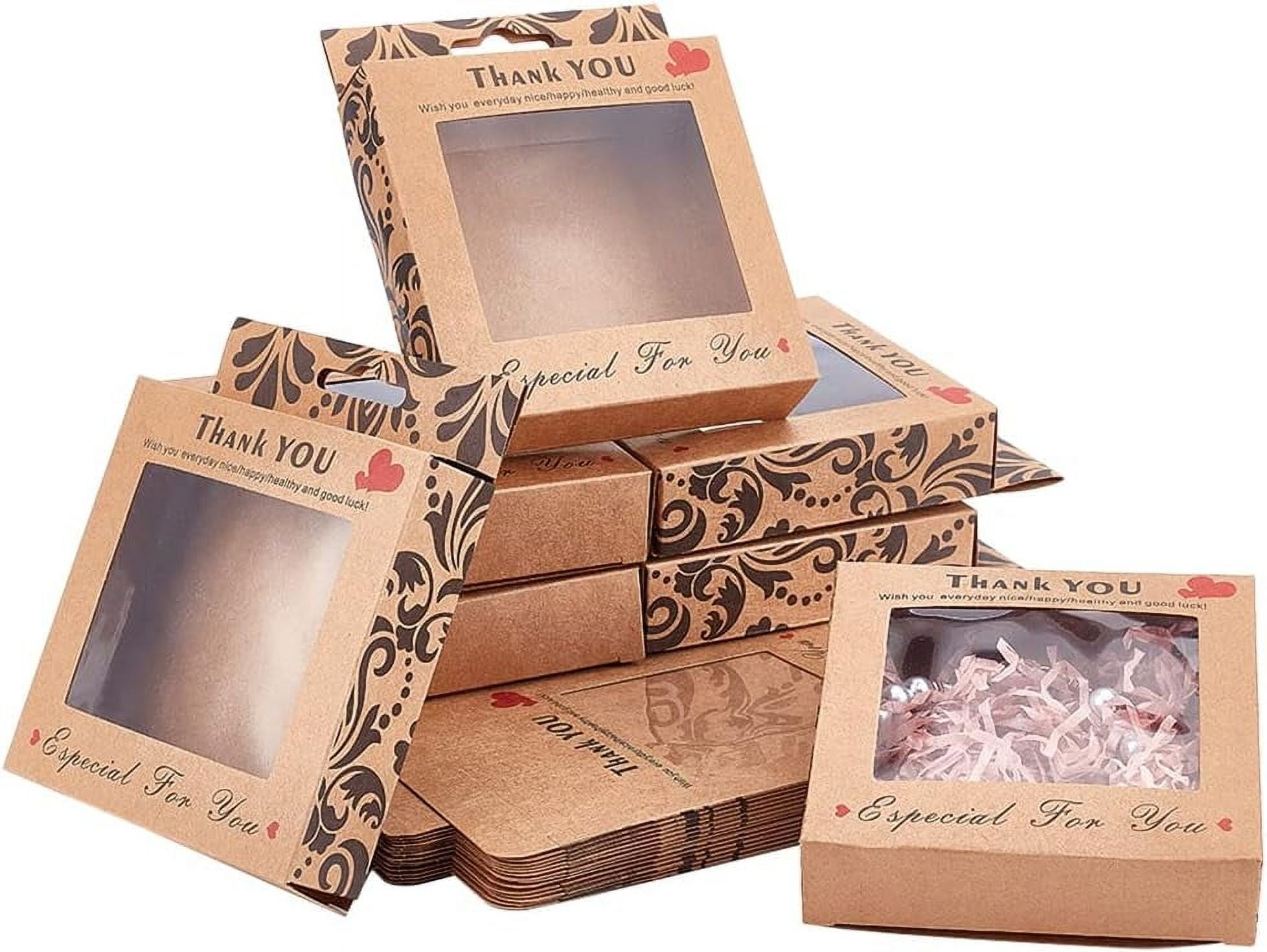 24Pcs Kraft Paper Boxes Clear Window Packaging Boxes Square BurlyWood ...