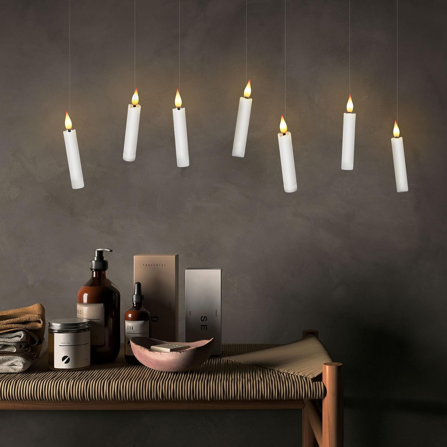 24Pcs LED Taper Candles Light Set Floating Effect with Fishing Line ...