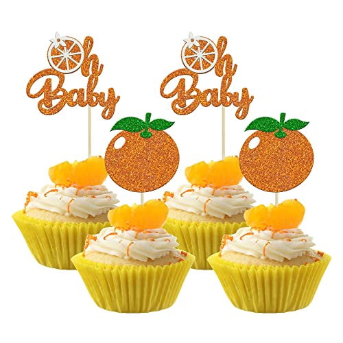 24Pcs Little Cutie Cupcake Toppers Glitter Orange Oh Baby Cupcake Picks ...