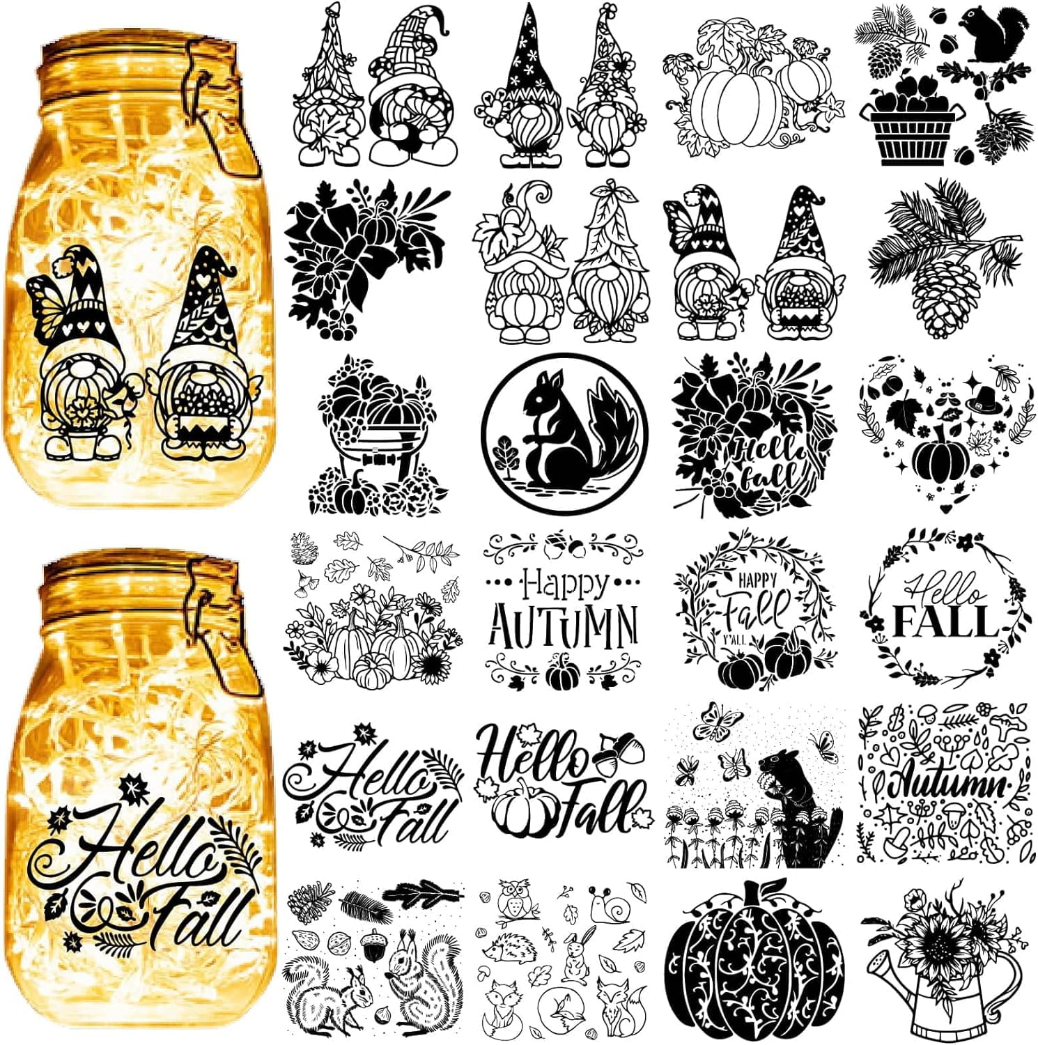 24Pcs Mason Jar Decals Gnome Silhouettes Mason Jar Decor Autumn Theme ...