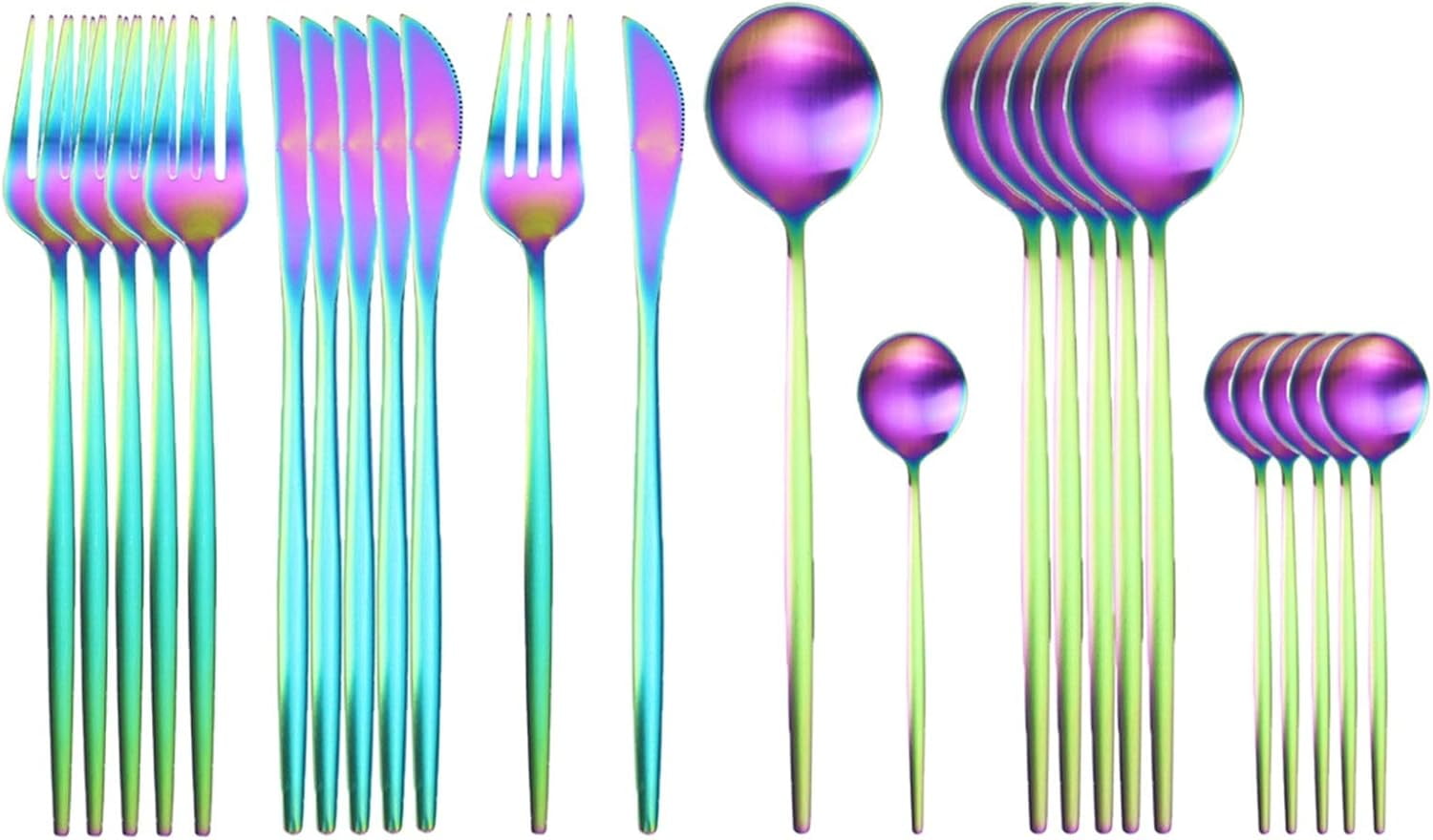 24Pcs Matte Stainless Steel Cutlery Set Dinnerware Set Black Gold Knife ...