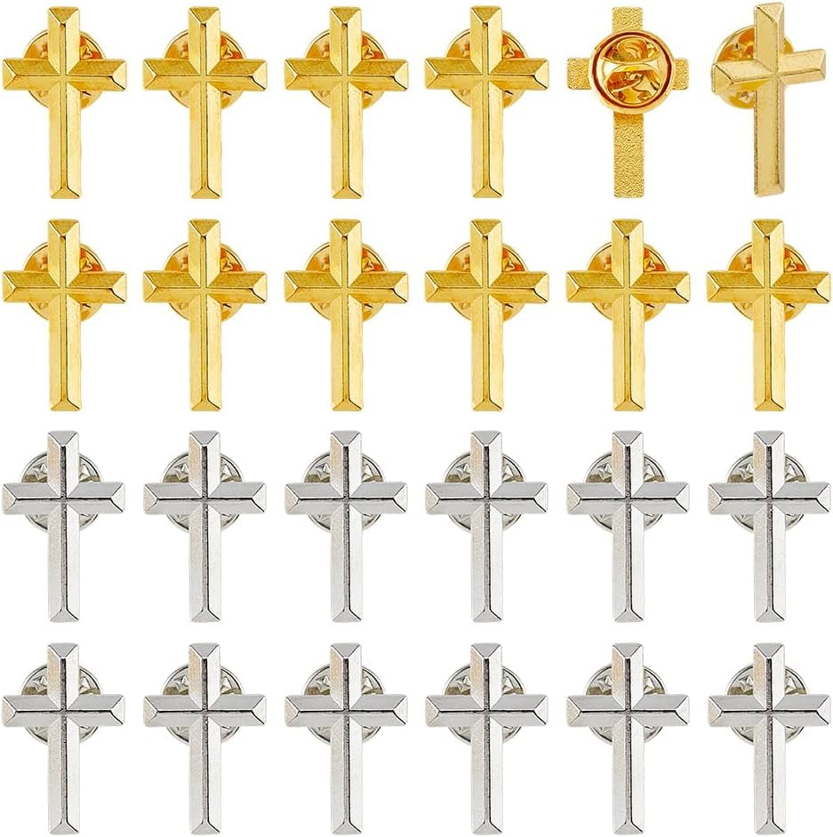 24Pcs Metal Crosses Lapel Pins Gold and Silver Sacramental Brooch Bulk ...