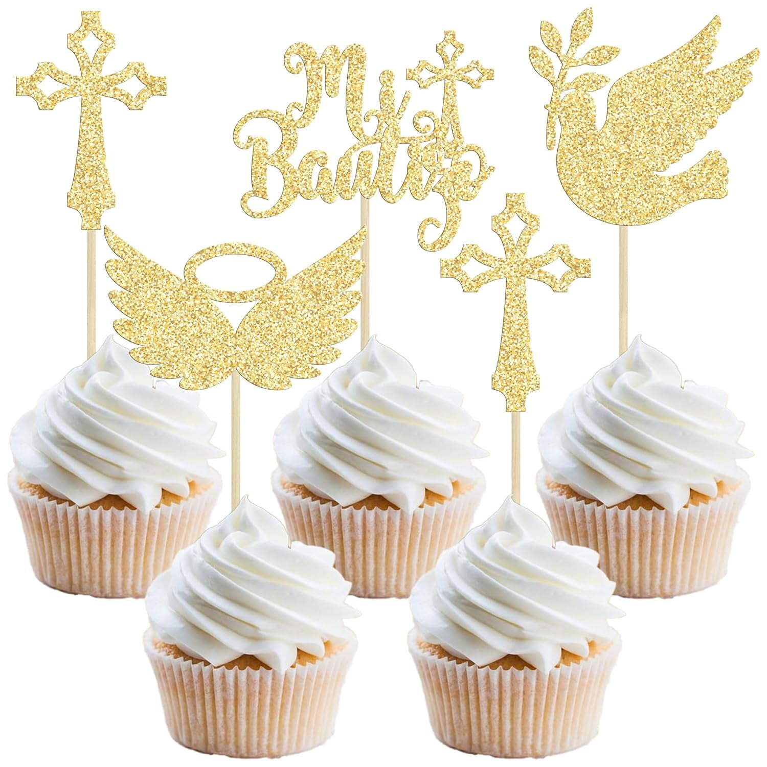 24Pcs Mi Bautizo God Bless Cupcake Toppers Dove Cross Cupcake Picks ...
