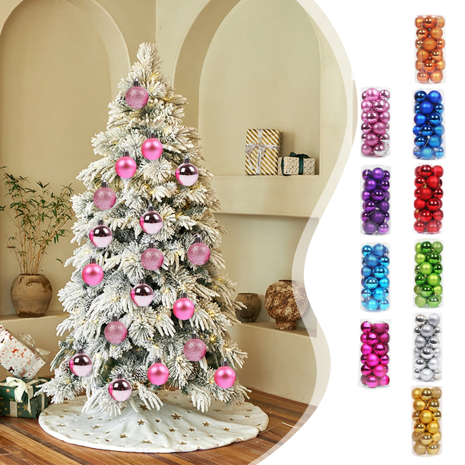 24Pcs Mini Christmas Balls Ornaments Shatterproof Hanging Baubles for ...