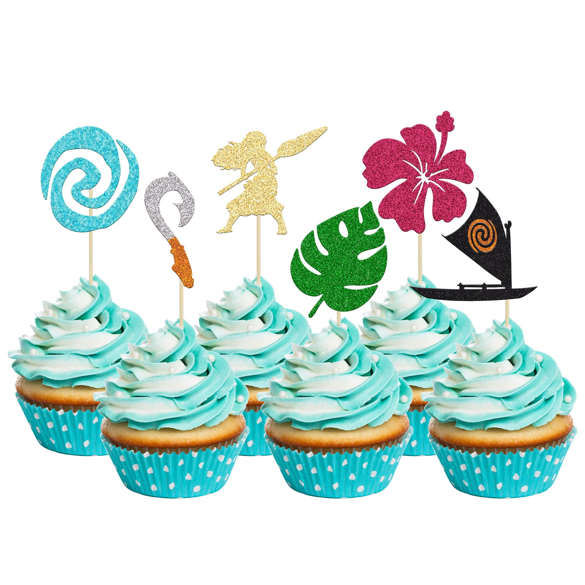 24Pcs Mo InspiredITSC Birthday Cupcake Toppers Glitter Palm Leaf Flower ...