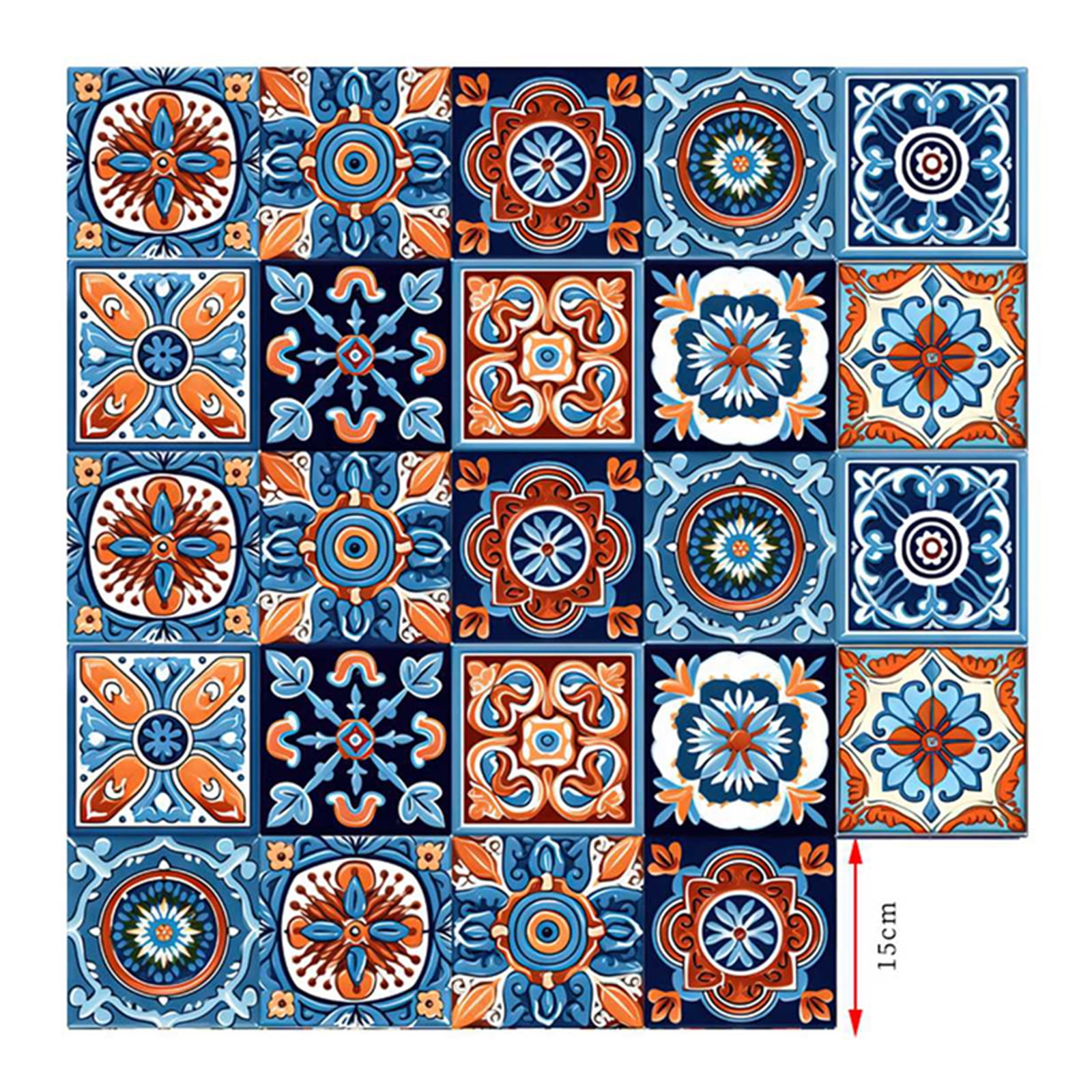 24Pcs Moroccan Tile Stickers 5.9x5.9 Inch Self-Adhesive Square ...