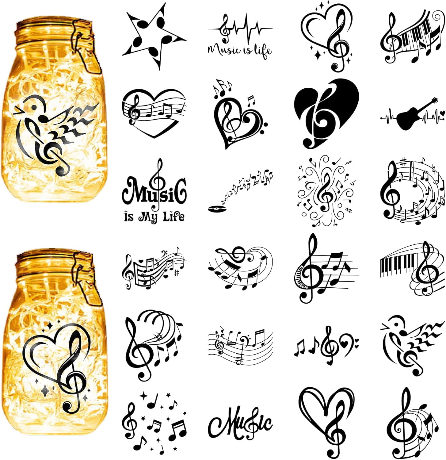 24Pcs Music Note Mason Jar Decor Lantern Laser Cutouts Decorations ...