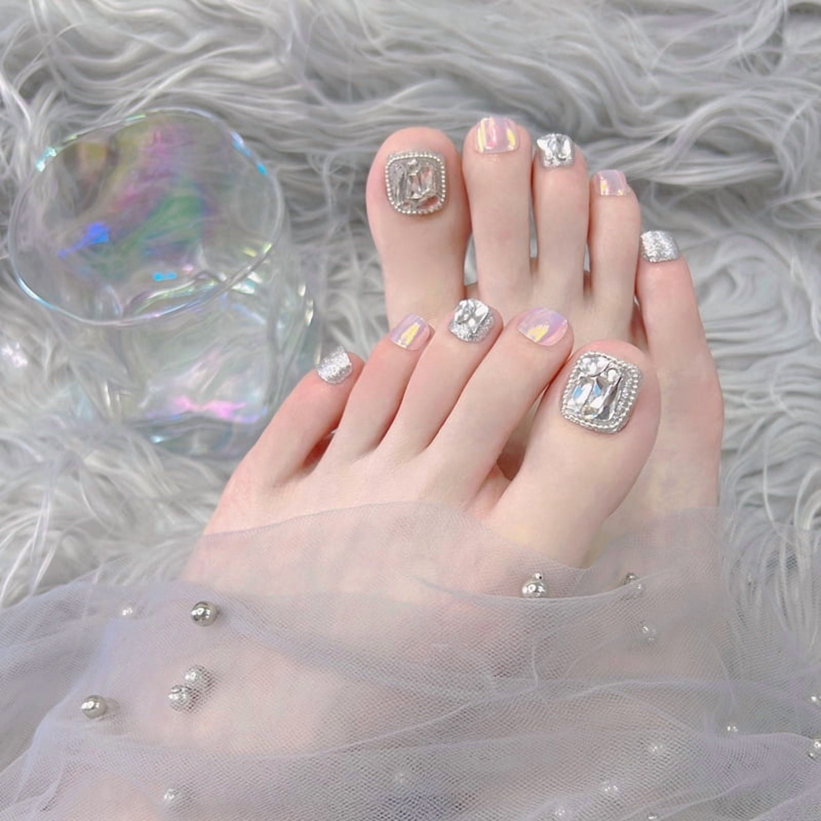 24Pcs Nude Press on Toenails Short Square Toe Nail Press ons Artificial ...