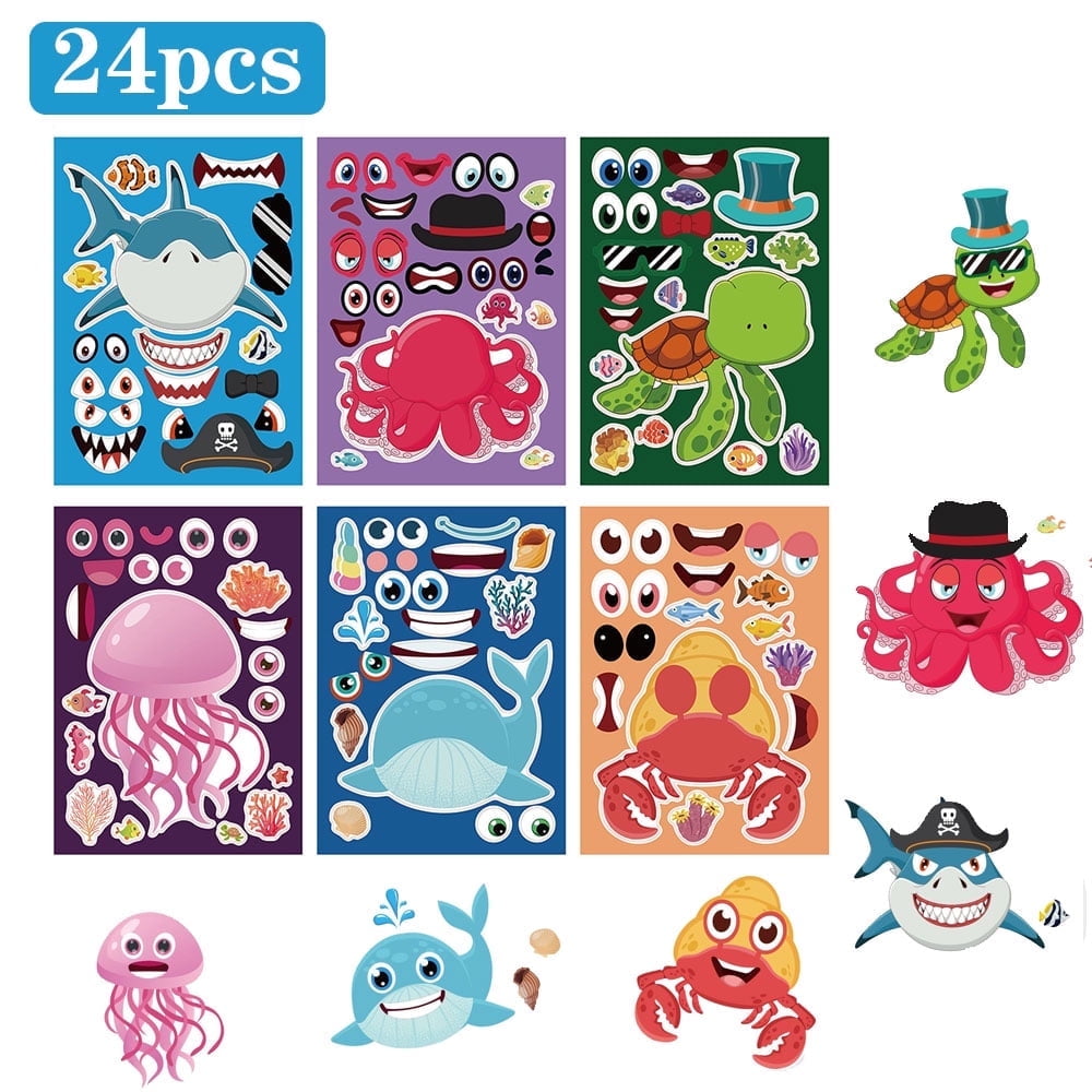24Pcs Ocean Animals Make-A-Sea Face Stickers Book Crafts for Kids Make ...