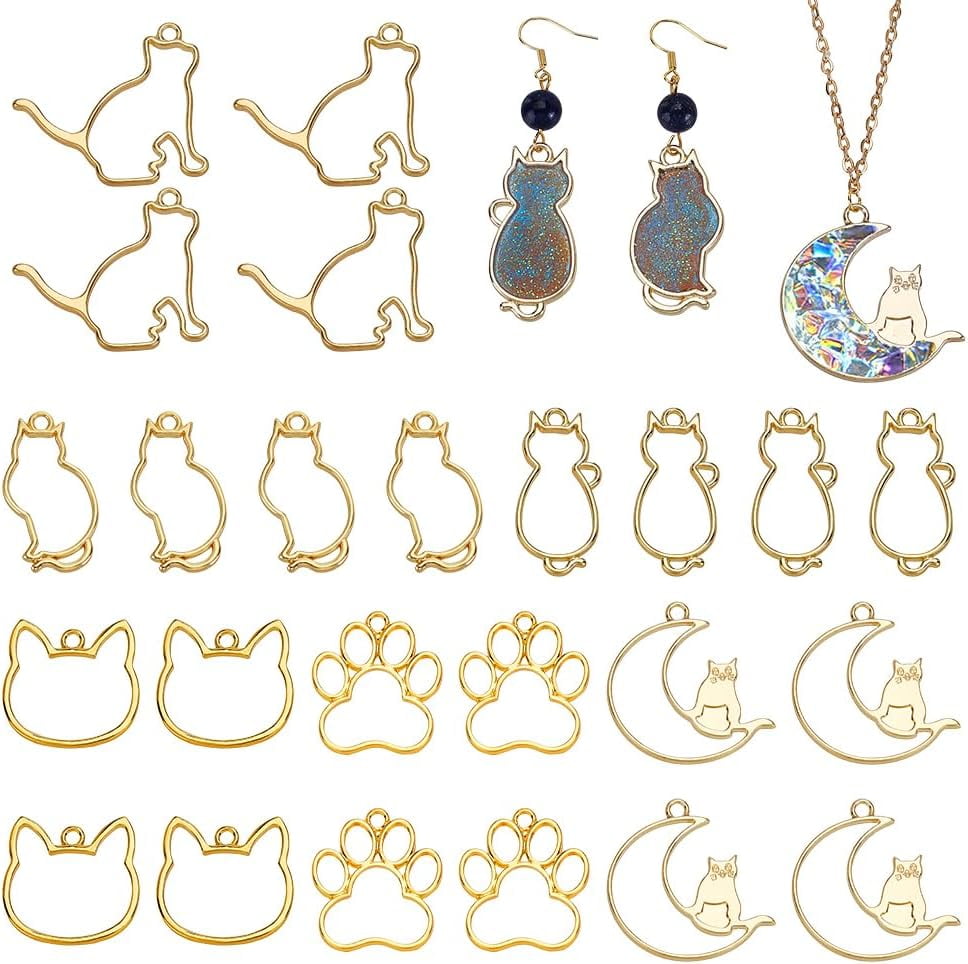 24Pcs Open Bezels DIY for Resin 6 Styles Open Bezel Charms Hollow Frame ...