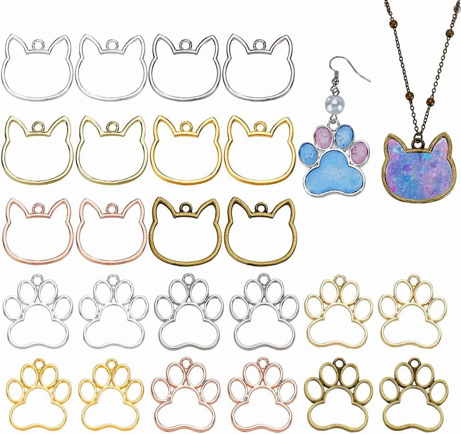 24Pcs Open Bezels for Resin Dog Paw Print Cat Head Shape Open Bezel ...
