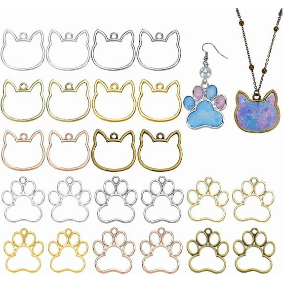 24Pcs Open Bezels for Resin Dog Paw Print Cat Head Shape Open Bezel ...
