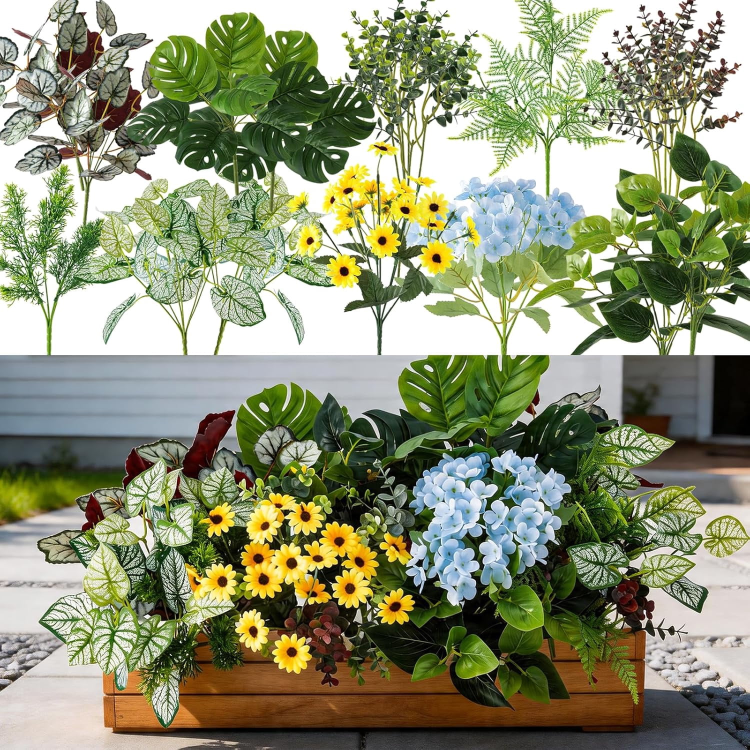 24Pcs Outdoor Artificial Plants,UV Resistant Fake Greenery Stems,Faux ...